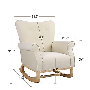 OUYESSIR Rocking Chair for Nursery, Upholstered High-Back Accent Arm Chair, Comfortable Rocker Fabric Padded Seat, Modern Leisure Single Glider Chair for Living Room, Hotel, Bedroom (Beige)