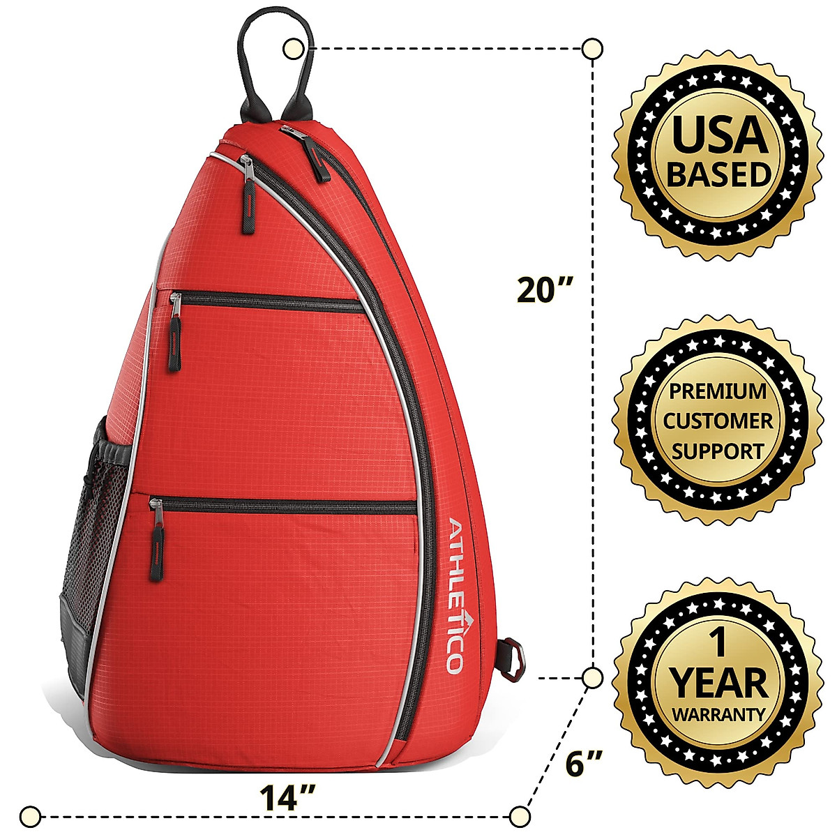 New Athletico Sling Bag - Crossbody Backpack for Pickleball, Tennis, Racquetball, and Travel for Men and Women (Red)