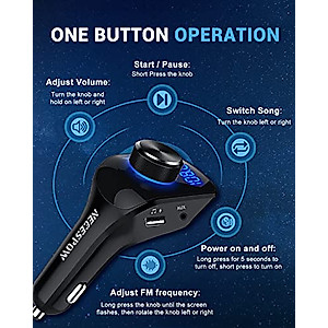 NECESPOW Bluetooth FM Transmitter for Car, Bluetooth 5.0 Car Adapter w/AUX Cable, MP3 Player Wireless Radio Receiver Car Kit Support 48W(USB-C PD+QC3.0)/AUX/TF Card/U-Disk