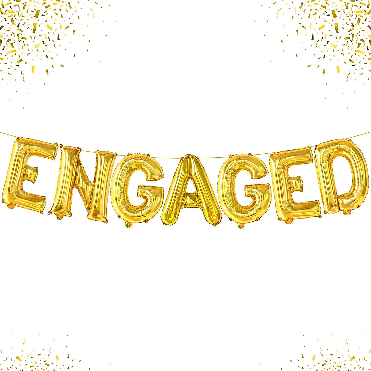 KatchOn, Gold Letter Engaged Balloon with Huge Diamond Ring Balloon - Pack of 2 | Gold Engagement Balloons for Engagement Party Decorations | Diamond Balloons for Wedding, Bridal Shower, Engaged Decor