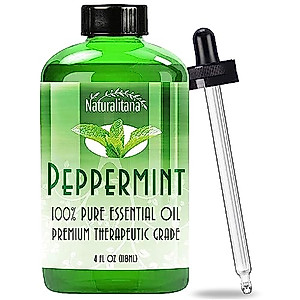 Naturalitana Peppermint Essential Oil - Therapeutic Grade for Aromatherapy, Diffuser, Hair, Stress, Relaxation, Dropper - 4 fl oz - Mint Scented Oil - Mint Oil