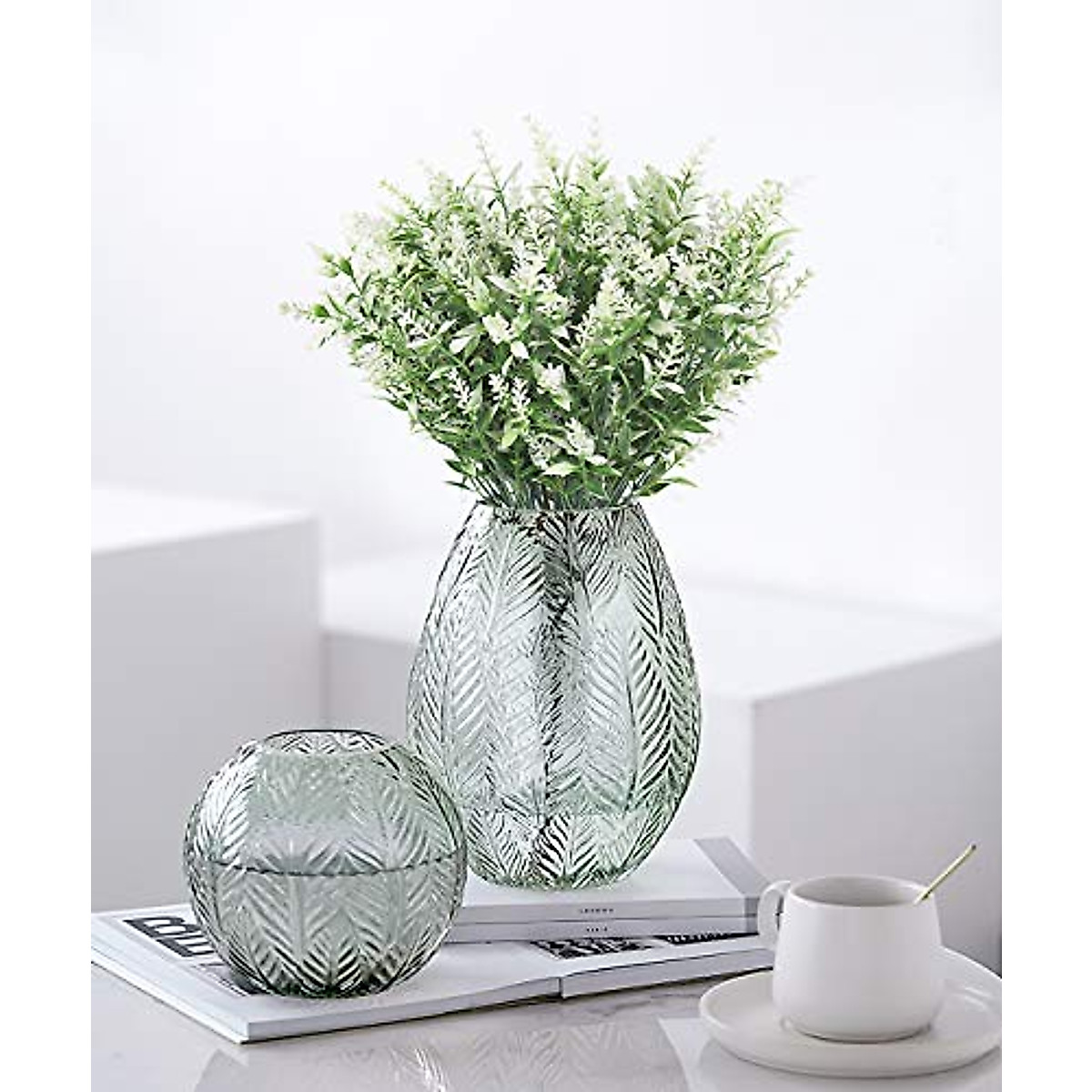 RECUTMS Artificial Plants Lavender, 8 Bundles Outdoor UV Resistant Greenery Fake Shrubs Simulation Plants Indoor Outside Hanging Planter Home Garden Decor (White)