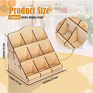 Soaoo 2 Pack 9 Shelves Sticker Display Stand Wooden Greeting Card Display 3 Tier Card Rack Retail Wooden Riser for Retail Counter Vendor Table Vendor Events Countertop