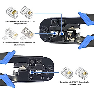 VCE RJ45 RJ11/RJ12 RJ22 Ethernet Crimp Tool Crimper Cutter Stripper All-in-one Multi-Tool for Network Telephone Cat3 Cat5 Cat5e Cat6 Cat6A Modular Connector Plug Cables