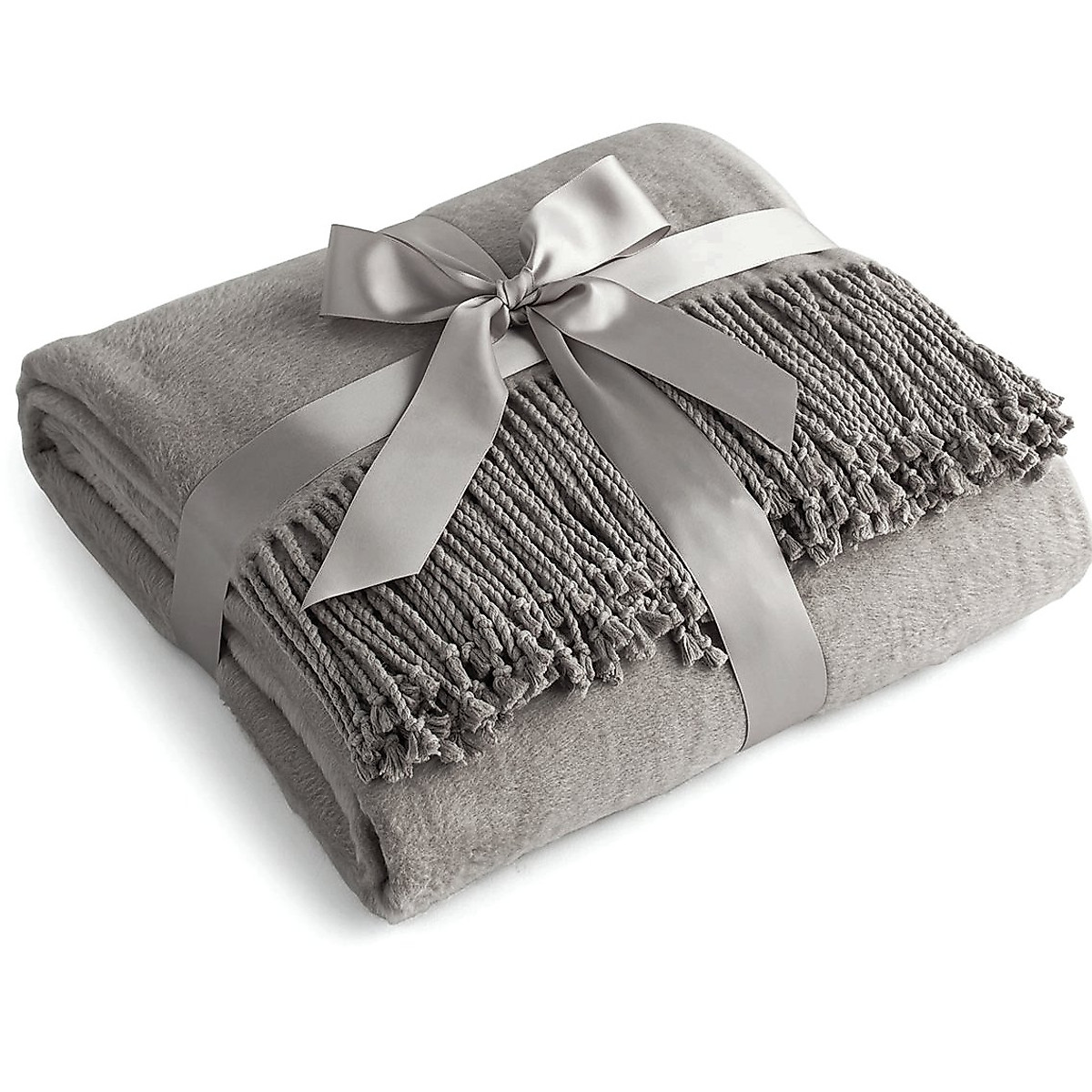 Luxury Pure 100% Mulberry Silk Throw, Genuine Natural 100% Silk Oversized Super Soft Plush Blanket in Ivory or Beige (Grey)
