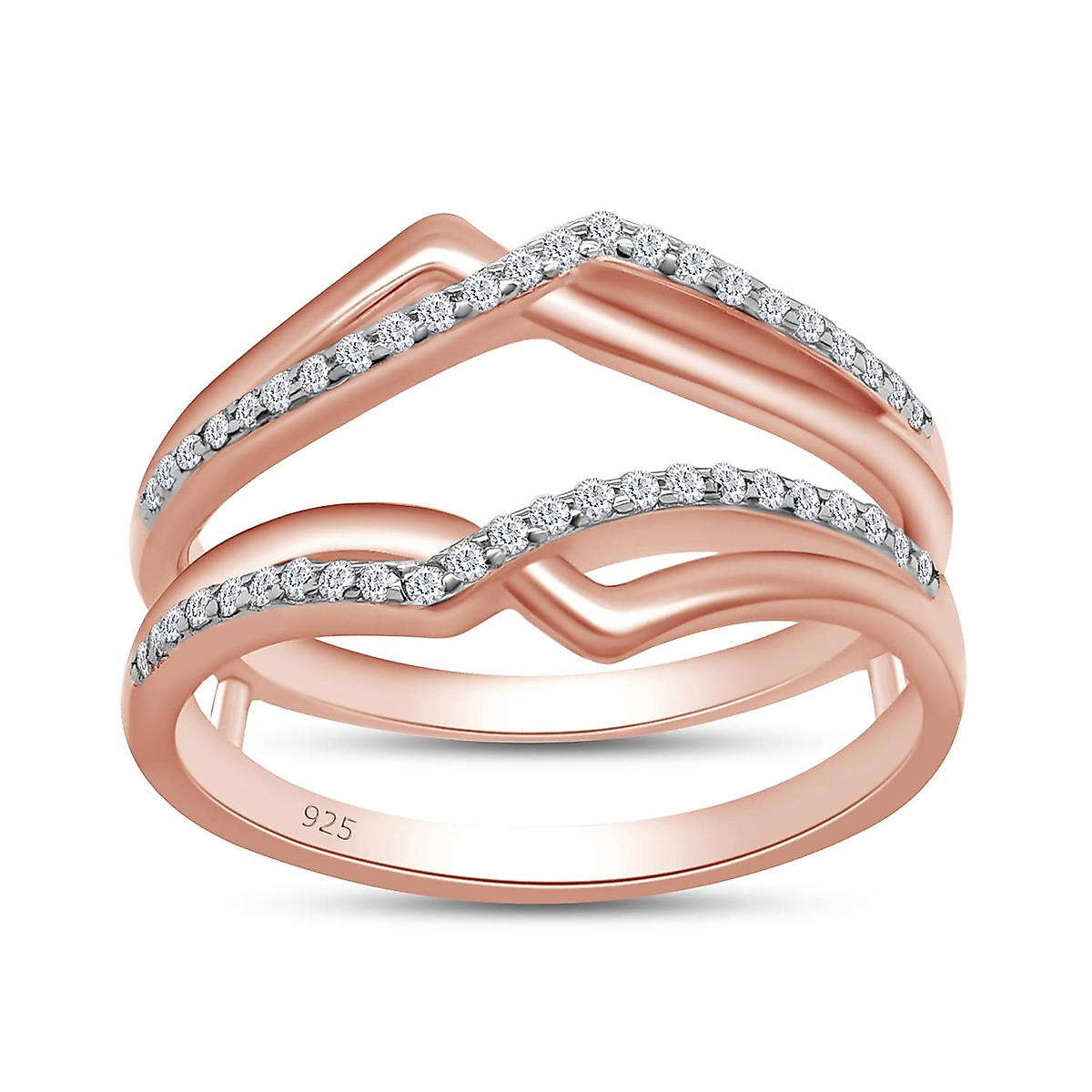 SAVEARTH DIAMONDS 1/4 ct t.w Round Cut Lab Created Moissanite Diamond Infinity Wedding Band Guard Ring Enhancer For Women In 14K Rose Gold Over Sterling Silver(D Color, VVS1 Clarity 0.25 Cttw)-4