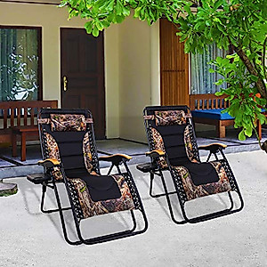 MFSTUDIO Oversized Zero Gravity Chair XL Patio Recliners Padded Folding Chair with Cup Holder, Extra Wide Chaise Lounge for Poolside Outdoor Yard Beach, Set of 2 - Camouflage