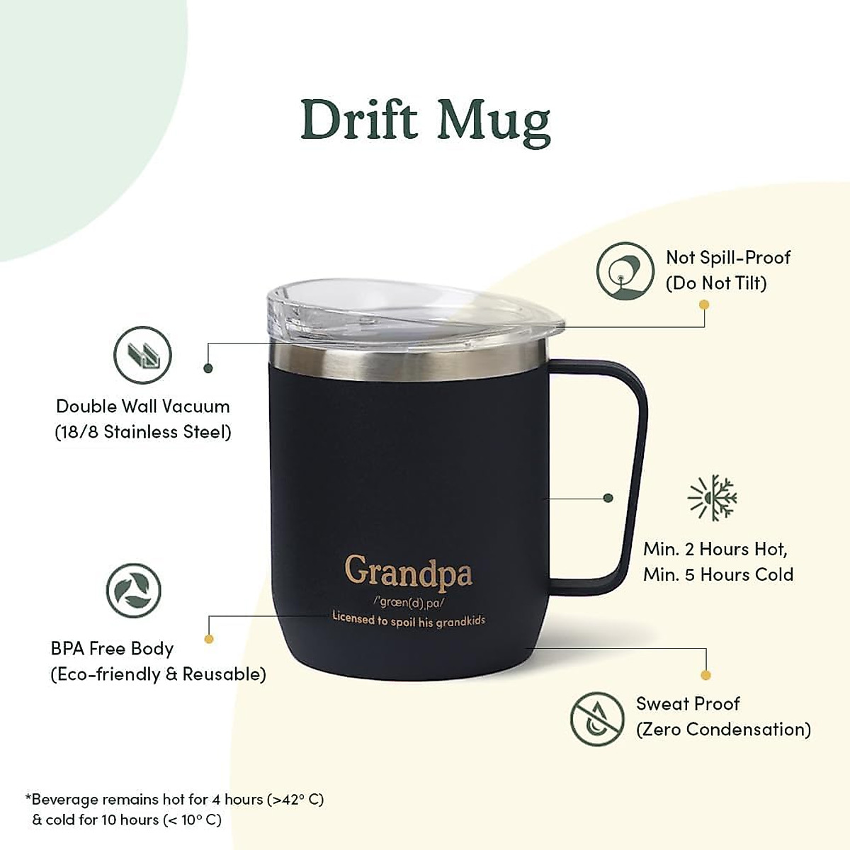 VAHDAM Grandpa Mug (300ml/10.1oz) Black | Reusabletea & Coffee Mug - Grandpa Gifts | 18/8 Stainless Steel, Vacuum Insulated Travel Tumbler Cup | Carry Hot & Cold Beverage | Grandpa Gifts