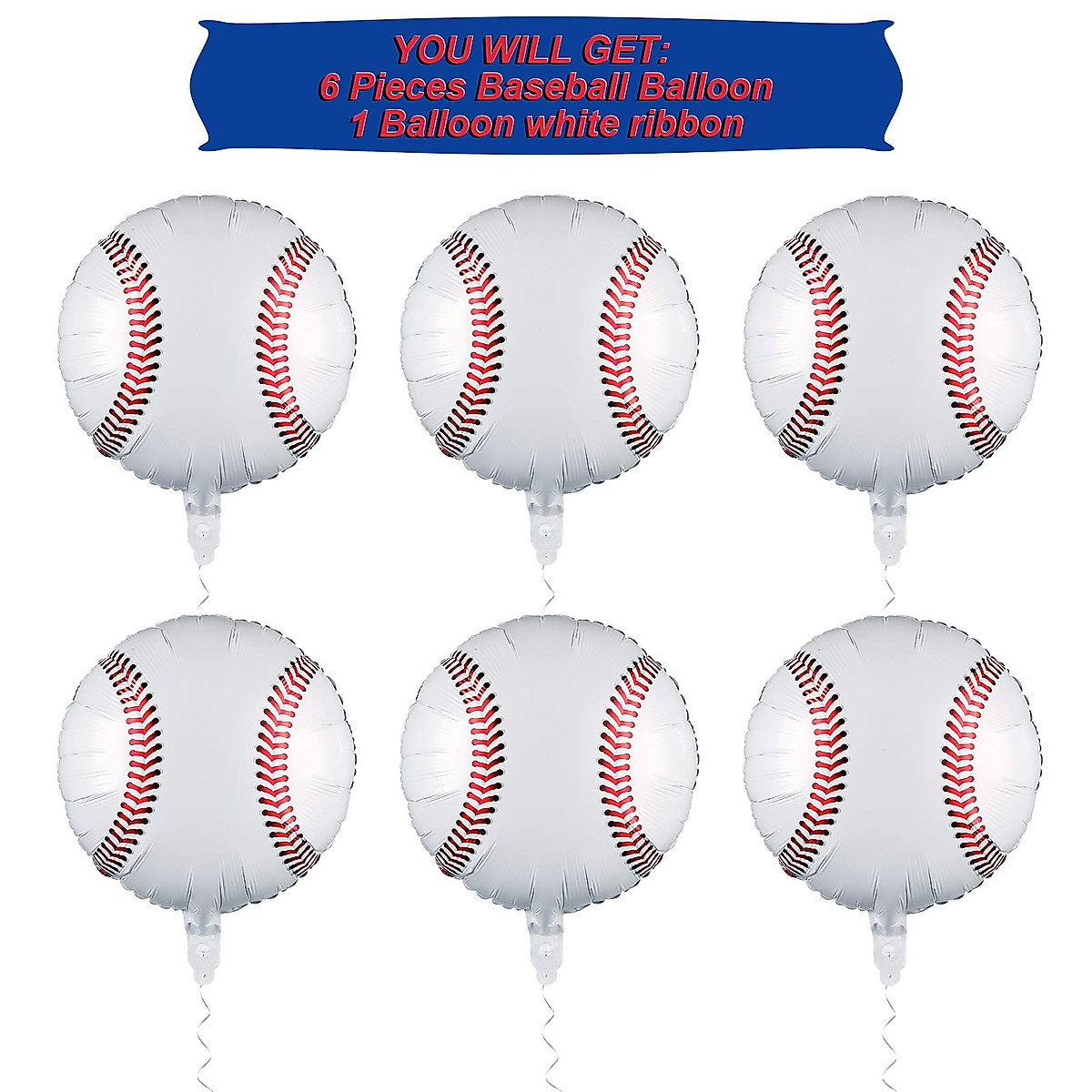 6 Pack 18 Inches Baseball Balloons Baseball Party Decorations Foil Balloons for Baseball Themed Party Supplies Summer Birthday Sports Party Favors Baby Shower Decoration