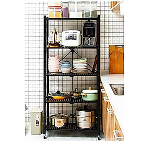 ATAAY Storage Rack Unit Folding Metal Rack, Heavy-Duty Organizer Rack, Storage Rack, Storage Trolley, Cart, Storage/Black