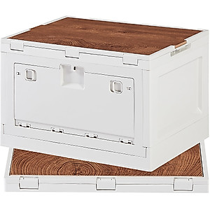 VECELO Collapsible Storage Bins with Lids, 55 Qt Large Foldable Plastic Box with Handles, Foldable Folding Camping Box with 2 Side Doors, Portable Storage Box for Camping, Outdoor/indoor, Beige