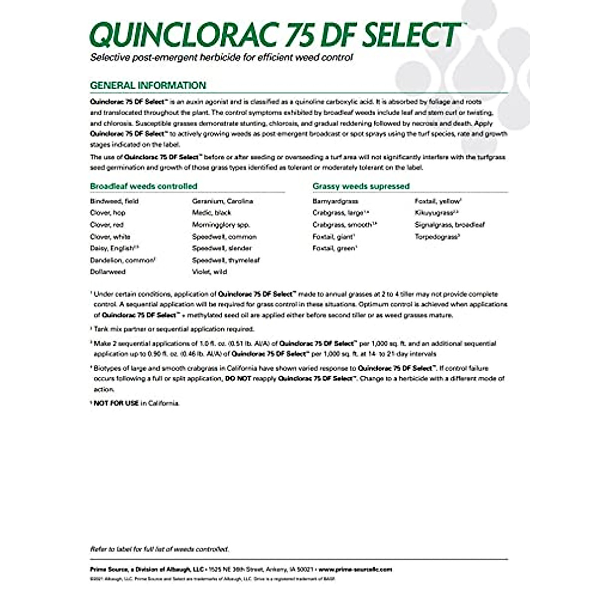 Select Source Quinclorac 75 Herbicide - 1 Pound (Drive 75, Quinstar) by