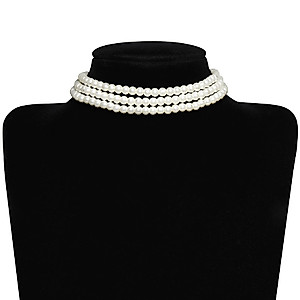 BABEYOND Round Imitation Pearl Choker Necklace Multi Strands Choker 20s Flapper Necklace Accessories for Gatsby Themed Party