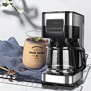 10-Cup Coffee Maker,Programmable Coffee Machine with Touch Screen,Glass Carefe,Reusable Filter,Auto Shut-Off and Pause,Regular & Strong Brew for Home and Office,Silver and Black