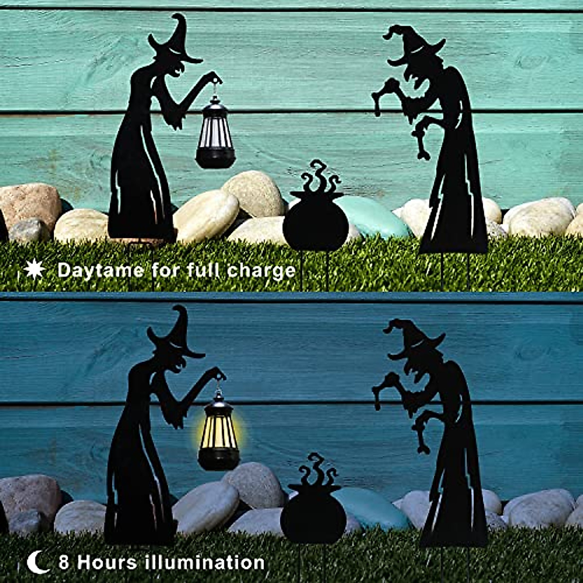 Kurala Halloween Solar Light Outdoor, Witch Shaped 3 Pack Retro Warm White LED Lights Waterproof, Stake Lights for Walkway, Yard, Lawn, Patio, Porch, Garden Decoration.