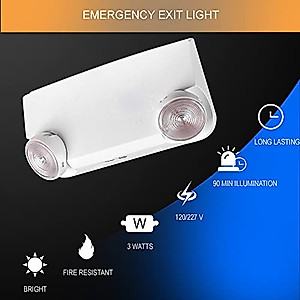 Ciata Emergency Lights LED with Backup Battery, with Adjustable Heads, Commercial or Industrial Use Rechargeable Light Bulb, Indoor Hallway or Room Safety for Residential - 2 Pack