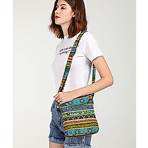 OPQRSTU Women's Retro Small Size Canvas Shoulder Bag Hippie Hobo Crossbody Handbag Casual Tote (Green)