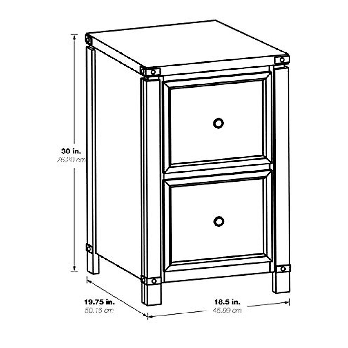 OSP Home Furnishings Baton Rouge 2 Drawer File Cabinet with Rustic Design and Metal Accents, Brushed Walnut