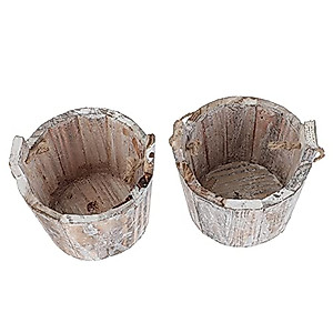 Angoily 2pcs Wooden Flower Bucket Vintage Wooden Bucket Rustic Barrel Planters Rustic Patio Planter Flower Pots for Plants Indoor Outdoor Garden Decoration Ornament ( As Shown )