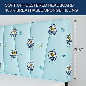 Molblly Twin Bed Frame Upholstered Platform with Headboard and Strong Wooden Slats, Strong Weight Capacity, Non-Slip and Noise-Free,No Box Spring Needed, Easy Assembly,Light Blue