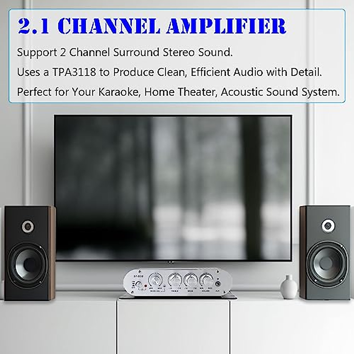 IXUFO 12V Mini Amplifier with 2.1 Channel Bass Subwoofer Output, 300 Watt Home Audio Music Stereo Hi-Fi Power Amp for PC TV Phone Car Vehicle B