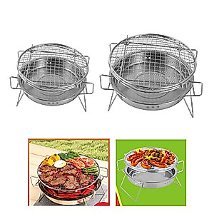 TAMYID Charcoal Grills, Outdoor BBQ Grill Charcoal Rack Grate Mini Round Grill Portable Camping Pot Baking Cooking Grill Barbecue Mesh Wood Coal Stove