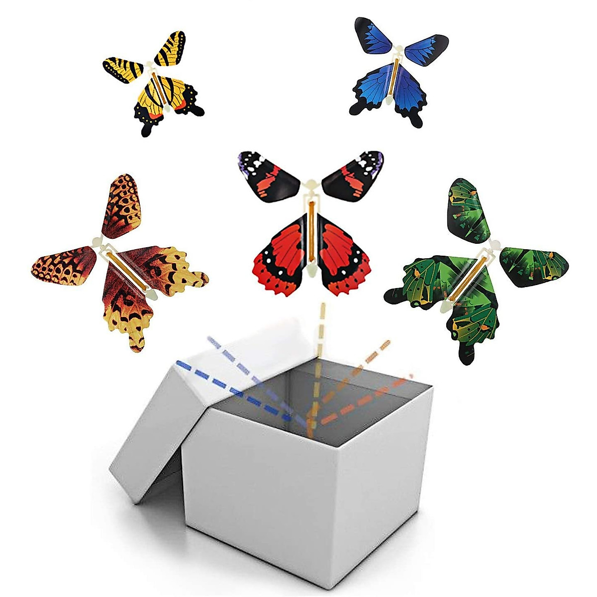 BFY Magic Flying Butterfly Wind Up Toys for Card, Gag Gifts for Kids Great Surprise Colorful Butterfly in Book Greeting Card Books for Wedding Party (5 Pcs)