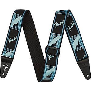 Fender Neon Monogrammed Guitar Strap, 2in, with 1-Year Warranty, Adjustable Length from 34" to 59", Leather Ends, Daphne Blue