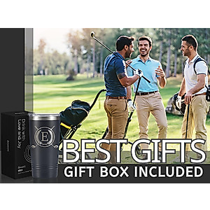 Onebttl Golf Gifts for Men With Initial - 20oz Travel Mug With Golf Design, Perfect for Golfers & Lovers, Birthday, Christmas - E