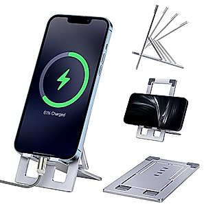 Arae Cell Phone Stand, Adjustable iPhone Stand for Desk, Aluminum Foldable Office Phone Holder Cradle Dock Compatible with iPhone 13 12 11 Pro Max Xs Xr 8 7 6 Plus, Samsung Galaxy Smartphones(4-8")