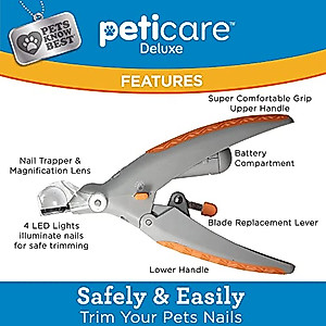 Allstar Innovations PetiCare LED Light Pet Nail Clipper- Great for Trimming Cats & Dogs Nails & Claws, 5X Magnification That Doubles as a Nail Trapper, Quick-Clip, Steel Blades