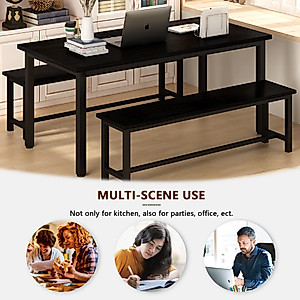 AWQM Dining Table Set with Two Benches, Kitchen Table Set for 4-6 Persons, Kitchen Table of 47.2 x 28.7 x 28.7 Inches, Bench of 41.3 x 11.8 x 17.7 Inches Each, Black