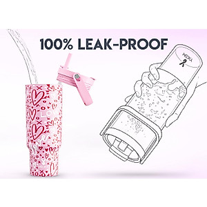 Meoky 40 oz Tumbler with Handle and Straw, Insulated Water Bottle, Stainless Steel Travel Mug, Keeps Cold for 34 Hours, 100% Leak Proof, Fits in Car Cup Holder (Fancy)