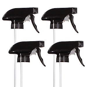 SAVVY PLANET Replacement Black Plastic Trigger Spray Bottle Nozzles - Fits 8oz / 16oz glass or plastic bottles with 28/400 Neck Thread Size - Mist Spray or Stream for Cleaning Products, etc - 4 Pack