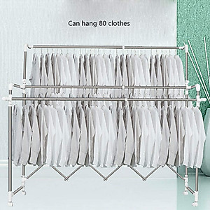 Jixi Drying Rack Clothes Airer Stainless Steel Drying Rack Double Pole Folding Adjustable Clothes Hanger with Universal Wheel Indoor Outdoor Laundry Rack (Color : Stainless Steel)