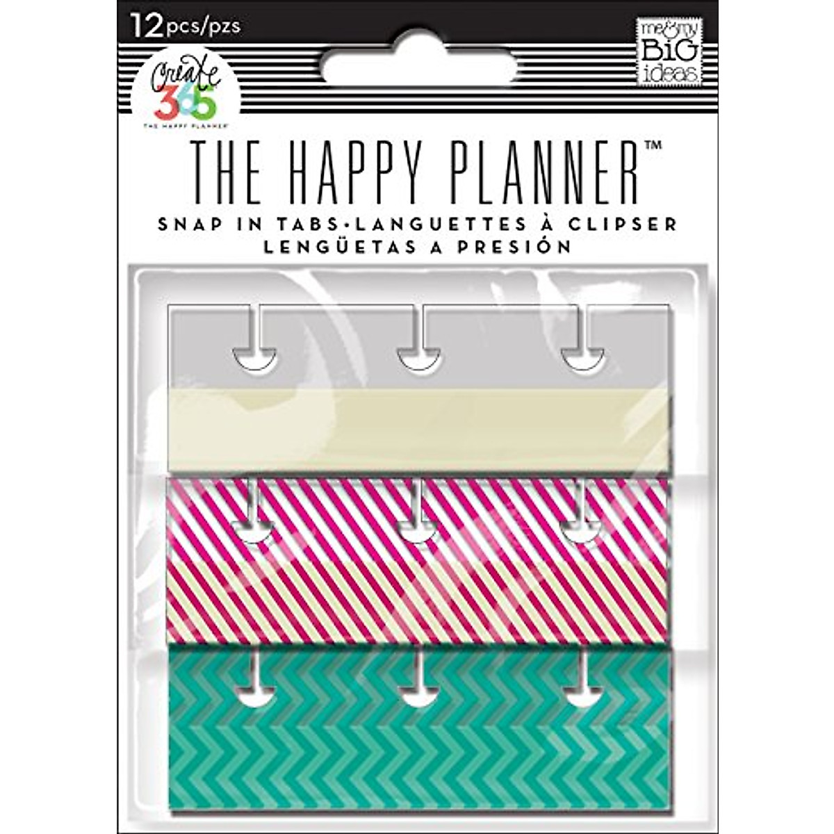 me & my BIG ideas Snap-In Tabs - The Happy Planner Scrapbooking Supplies - 12 Translucent Snap-In Tabs - 3 Designs - Pop Into Planner with Ease - For Storing Photos & Extra Papers - 12 Pieces