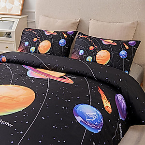 Ylehoc Twin Bedding Sets for Boys Girls Solar System Comforter Set Outer Space Bedding Set 3 Pieces 1 Space Comforter Twin and 2 Pillow Cases Kids Ultra-Soft Microfiber All Seasons for Bedroom Sofa