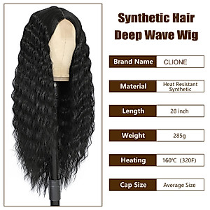 28 Inch Long Curly Synthetic Hair Wigs for Women Black Lace Front Wig Synthetic Curly Wigs Deep Wave Wig with 4" Simulated Scalp Natural Crimps Curls Hair Replacement Wigs for Daily Party Use 1B#