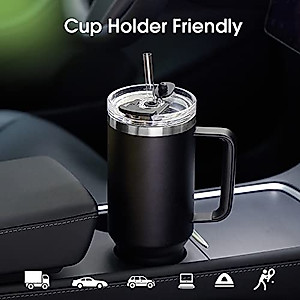 COKTIK 40 oz Tumbler With Handle and Straw Lid, 2-in-1 Lid (Straw/Flip), Vacuum Insulated Travel Mug Stainless Steel Tumbler for Hot and Cold Beverages(Black)