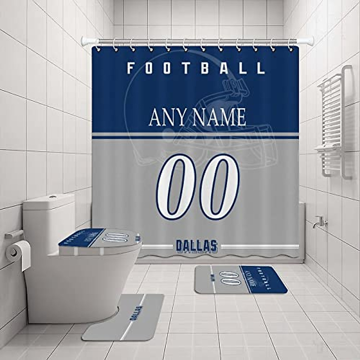 Custom Football Style Shower Curtain 4Pcs Set Personalized Bathroom Decor Gift Fashion Modern Home Supplies