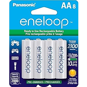 Eneloop Panasonic BK-3MCCA8BA AA 2100 Cycle Ni-MH Pre-Charged Rechargeable Batteries, 8-Battery Pack