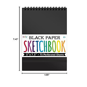 OOLY DIY Cover Small Sketchbook, 5 x 7.5 Inches, Black Paper Sketchbook, Drawing Book for Kids, Adults, Students, and Artists, Great Drawing Pad for Gel Pens, White Pencils, Ooly Paints, and More