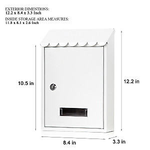 Mailboxes Wall Mount with Key Lock – Jssmst Small Mail Boxes Horizontal, 12.2 x 8.3 x 3.05 Inch, White New