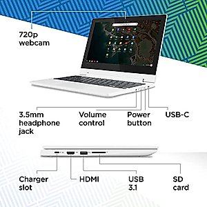 Flagship Lenovo Chromebook Flex 3 2 in 1 Touchscreen Laptop Computer, 11.6-Inch HD (1366 x 768) IPS Display, MediaTek MT8173C Processor, 4GB LPDDR3, 64 GB eMMC, Chrome OS, Blizzard White