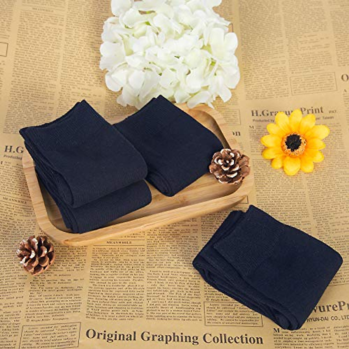 4 Pairs Girls Knee High Socks Cotton Knit Over Craft Thigh High Socks for Baby Toddler School Uniform(Dark blue,Medium)