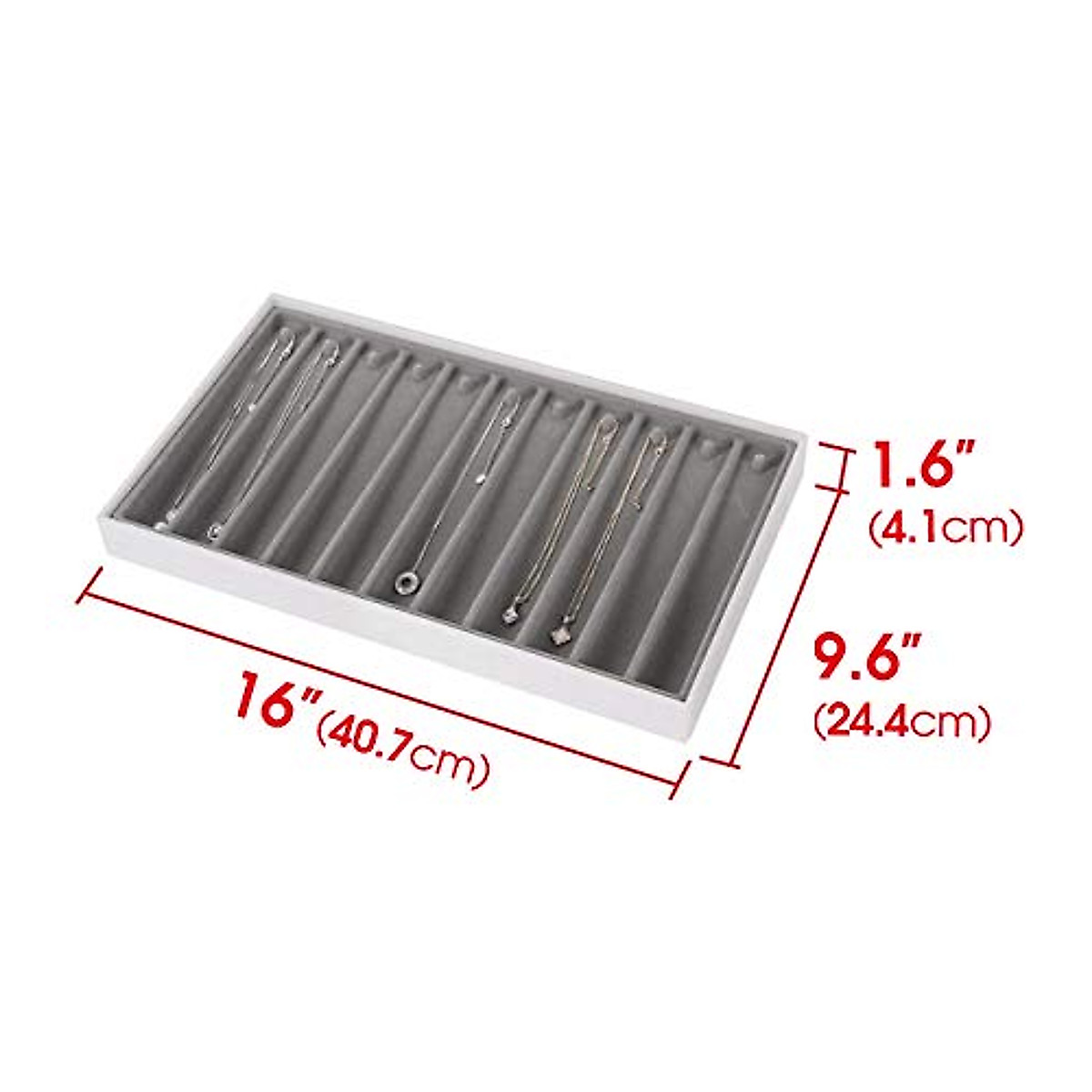 JackCubeDesign 11 Compartments Stackable Synthetic Leather Jewelry Tray Earring Necklace Bracelet Ring Organizer Display Storage Box(Set of 1, White, 16 x 9.6 x 1.6 inches)- :MK212-2B