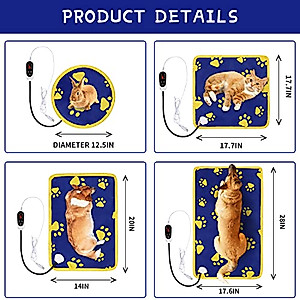 PUPPY LOVE Pet Heating Pad, Waterproof Dog Heating Pad Mat for Cat with 5 Level Timer and Temperature, Pet Heated Warming Pad with Durable Anti-Bite Tube Indoor for Dog Cat (12" Round)
