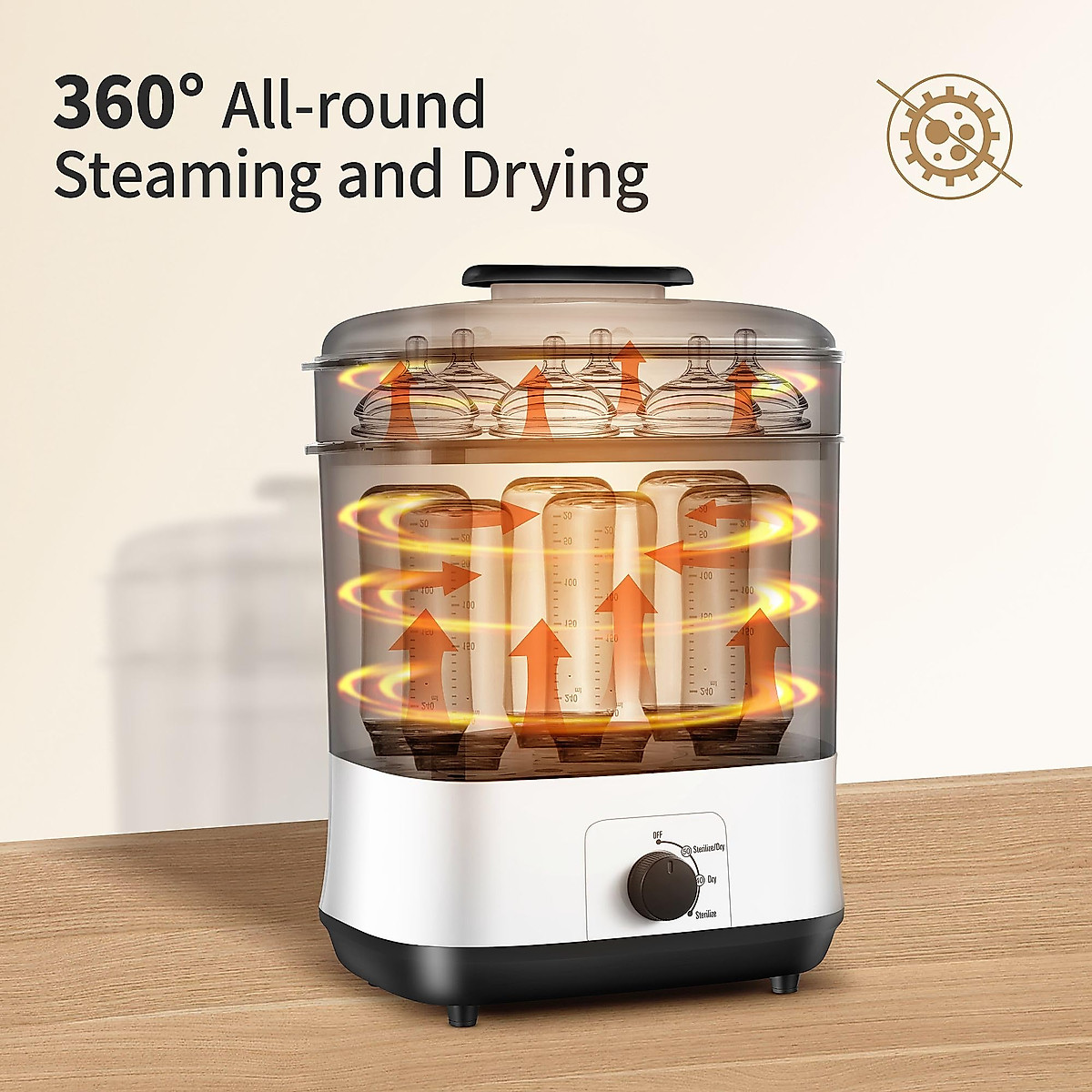 AMZBABYCHEF Baby Bottle Ste-rilizer, 3-in-1 Bottle Ste-rilizer, Easy One-Dial Control Electric Steam Bottle Dryer for Baby Bottles, Baby Stuffs & Breast Pump Accessories