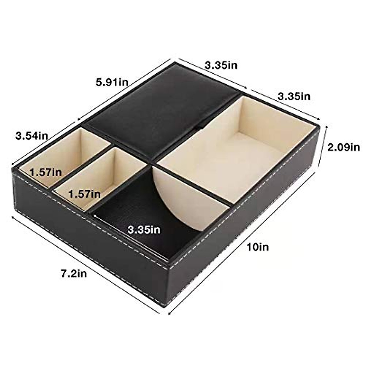Baoyun Mens Valet Tray Organizer, Mens Jewelry Box, Nightstand Organizer with 5 Compartments, Dresser Faux Leather Storage Box for Wallet, Phone, Keys (Black)