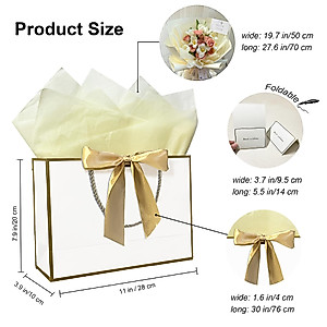 Gfractolux Gift Bags Medium, 2 Pack Gift Bags with Tissue Paper and Cards, Gift Bags with Handles for Birthdays, Baby Shower, weddings, Party Favor, Holiday Presents 11"X7.9"X3.9" (White and Gold)